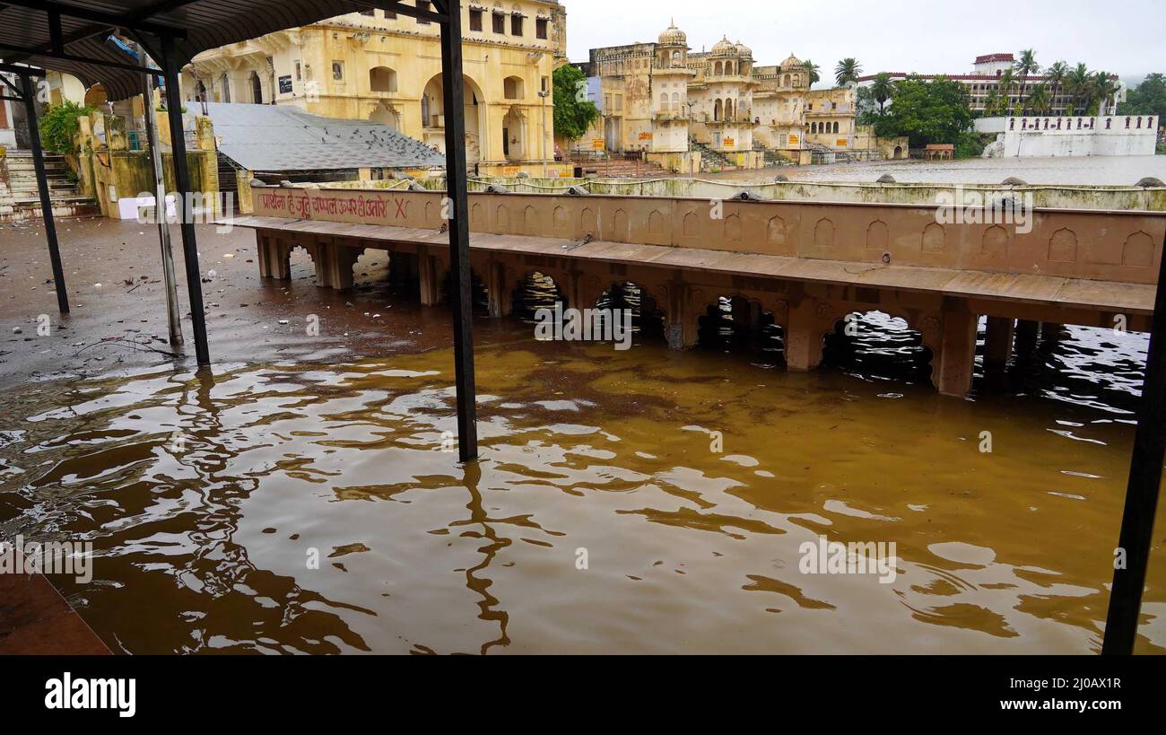 A General view of the Holy Pushkar Lake after Heavy Monsoon rain made ...