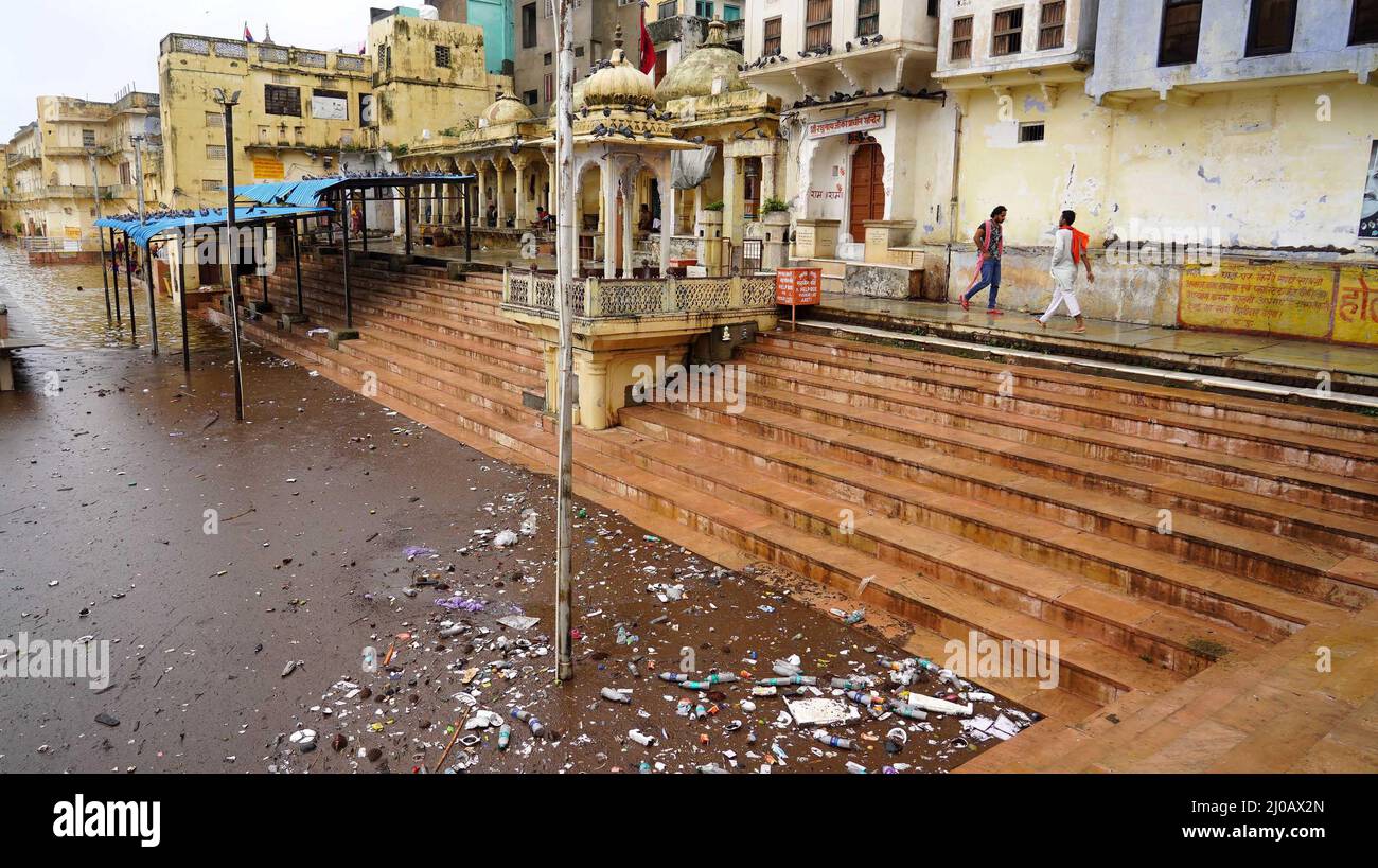 A General view of the Holy Pushkar Lake after Heavy Monsoon rain made ...