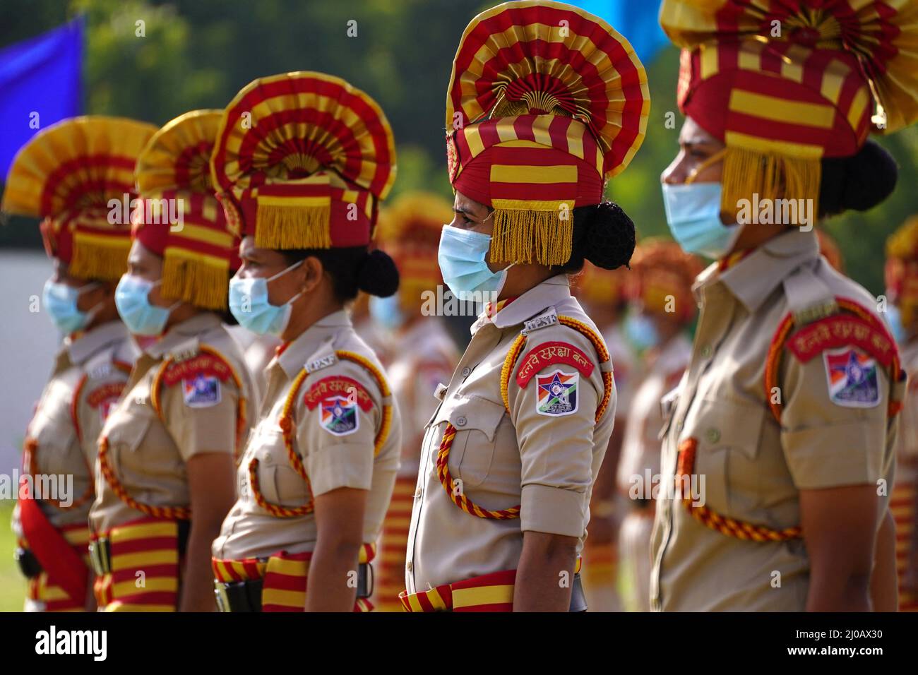 Indian Railway Protection Force (RPF) personnel wearing face masks ...