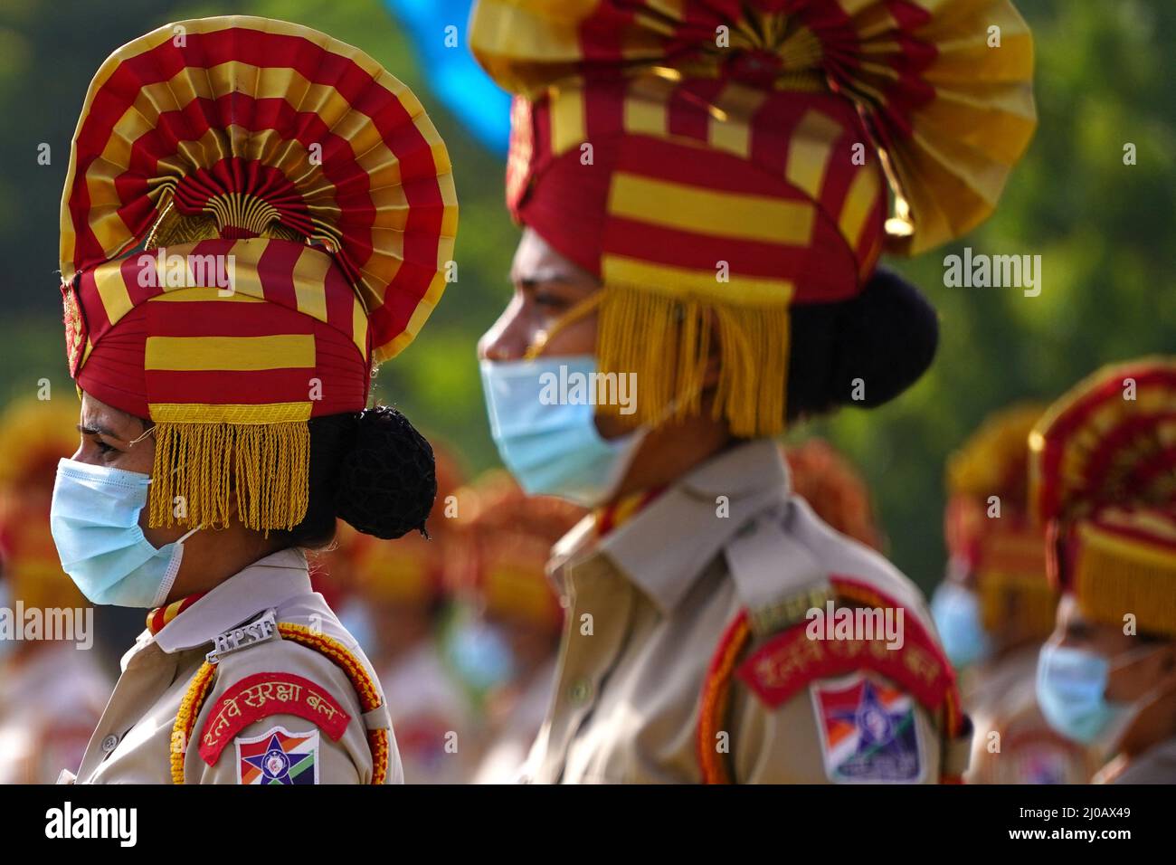 Indian Railway Protection Force (RPF) personnel wearing face masks ...