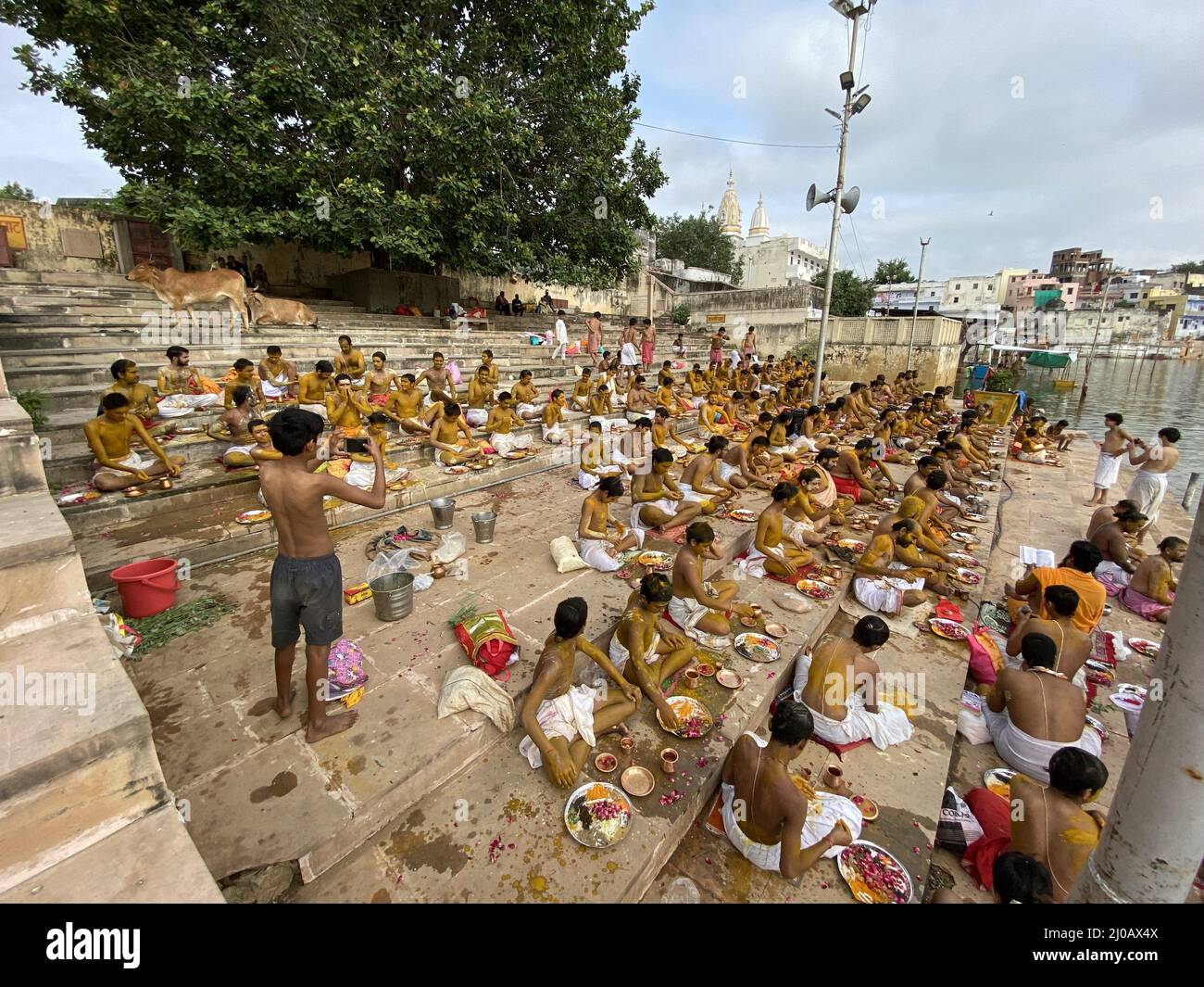 Indian Hindu offering Rituals During "Janai Purnima" festival or ...