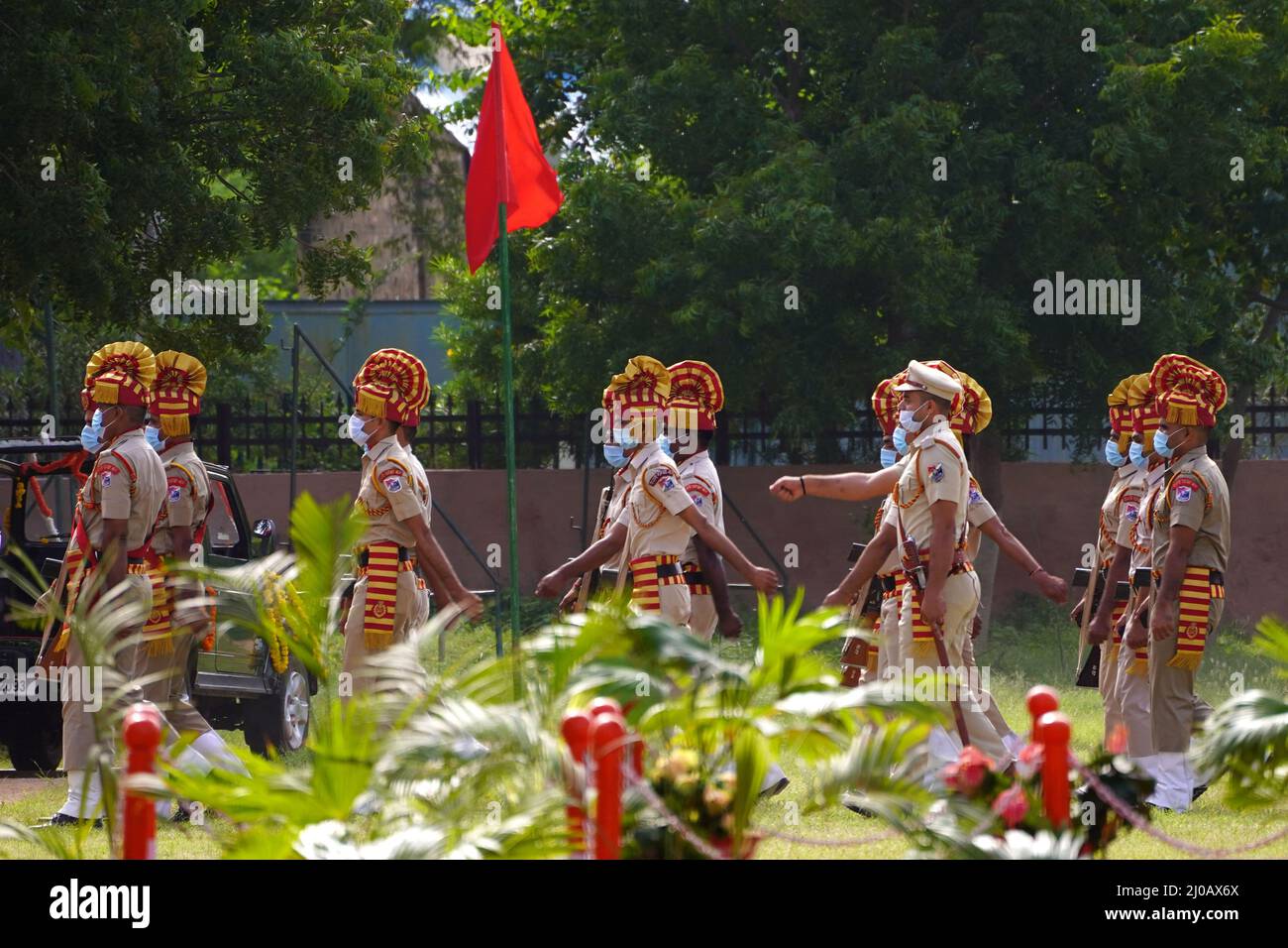 Indian Railway Protection Force (RPF) personnel wearing face masks ...