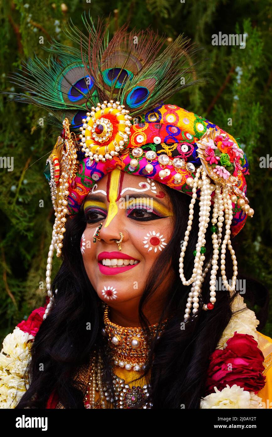 Indian Hindu Devotees dressed as Hindu god Krishna and goddess Radha ...