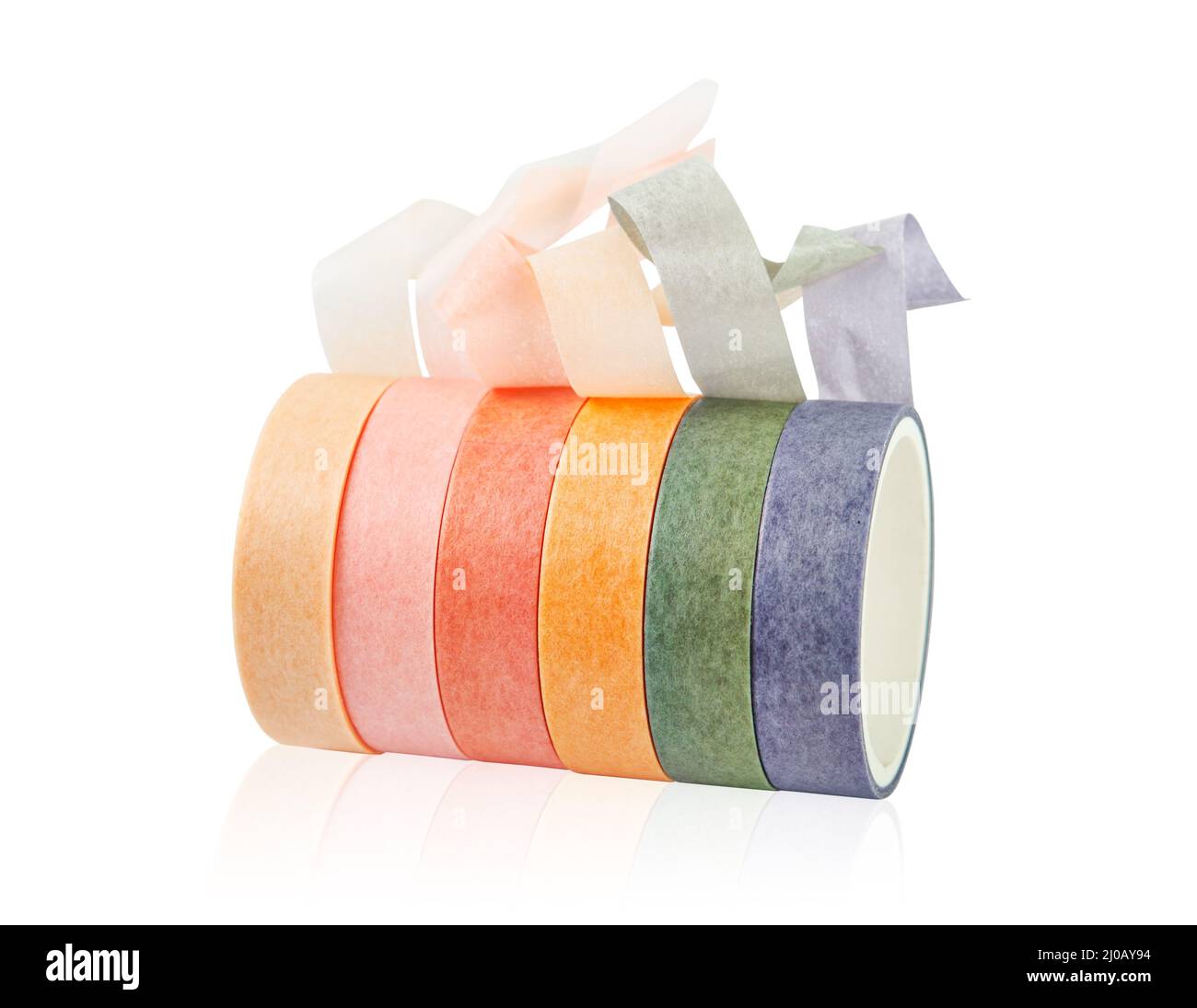 Stack of rolls colorful adhesive tape isolated on white background ...