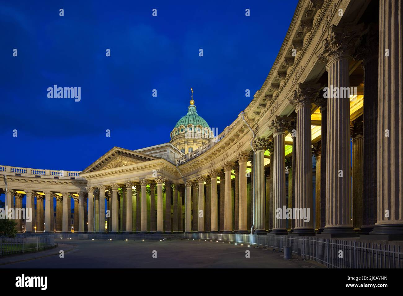 Kazan Cathedral in St. Petersburg's White Nights. Northern facade of a grand colonnade of 96 ...