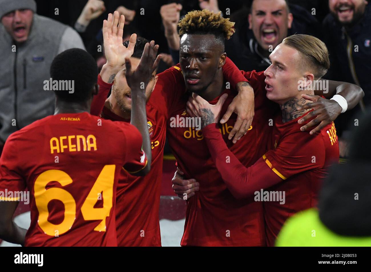 Rome, Italy. 17th Mar, 2022. Tammy Abraham of AS Roma celebrating after ...