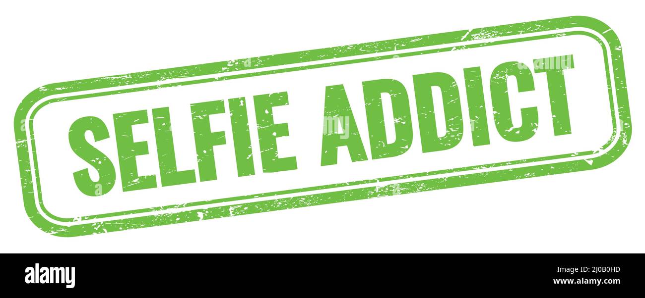 SELFIE ADDICT text on green grungy vintage rectangle stamp Stock Photo ...
