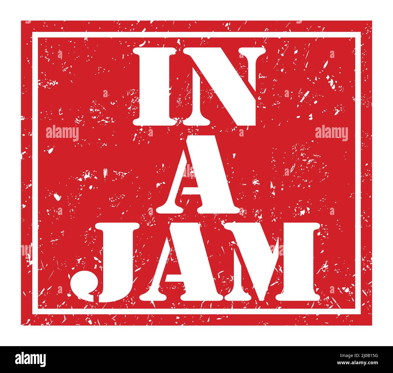 IN A JAM, words written on red stamp sign Stock Photo - Alamy
