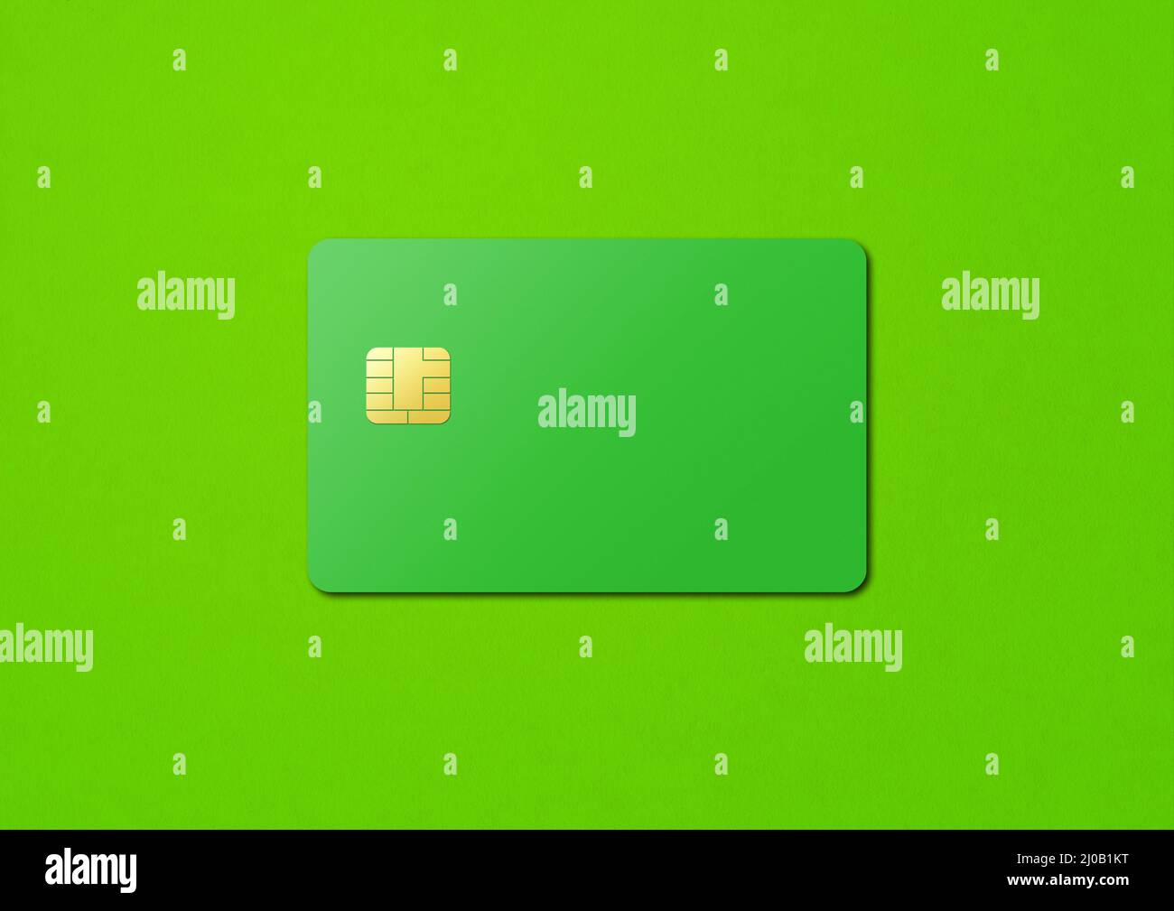 Green credit card template isolated on a color background. 3D ...