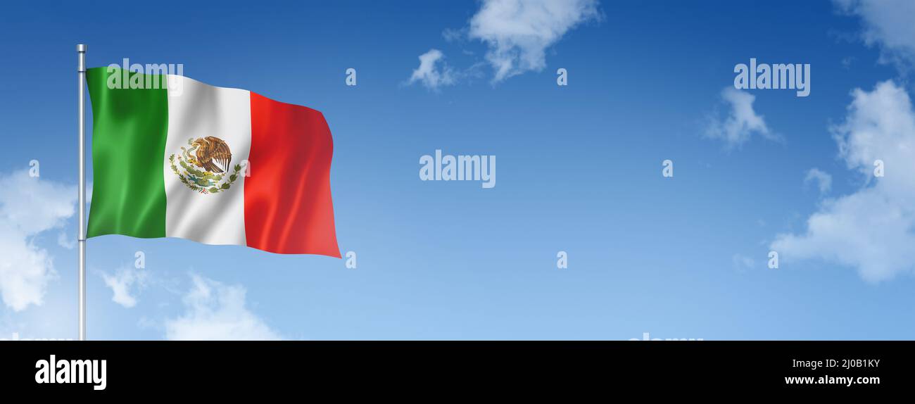 Mexico flag, three dimensional render, isolated on a blue sky ...