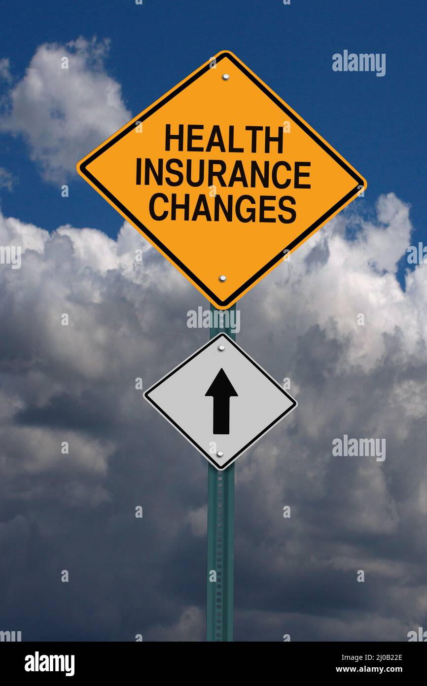 Health insurance changes ahead roadsign Stock Photo - Alamy