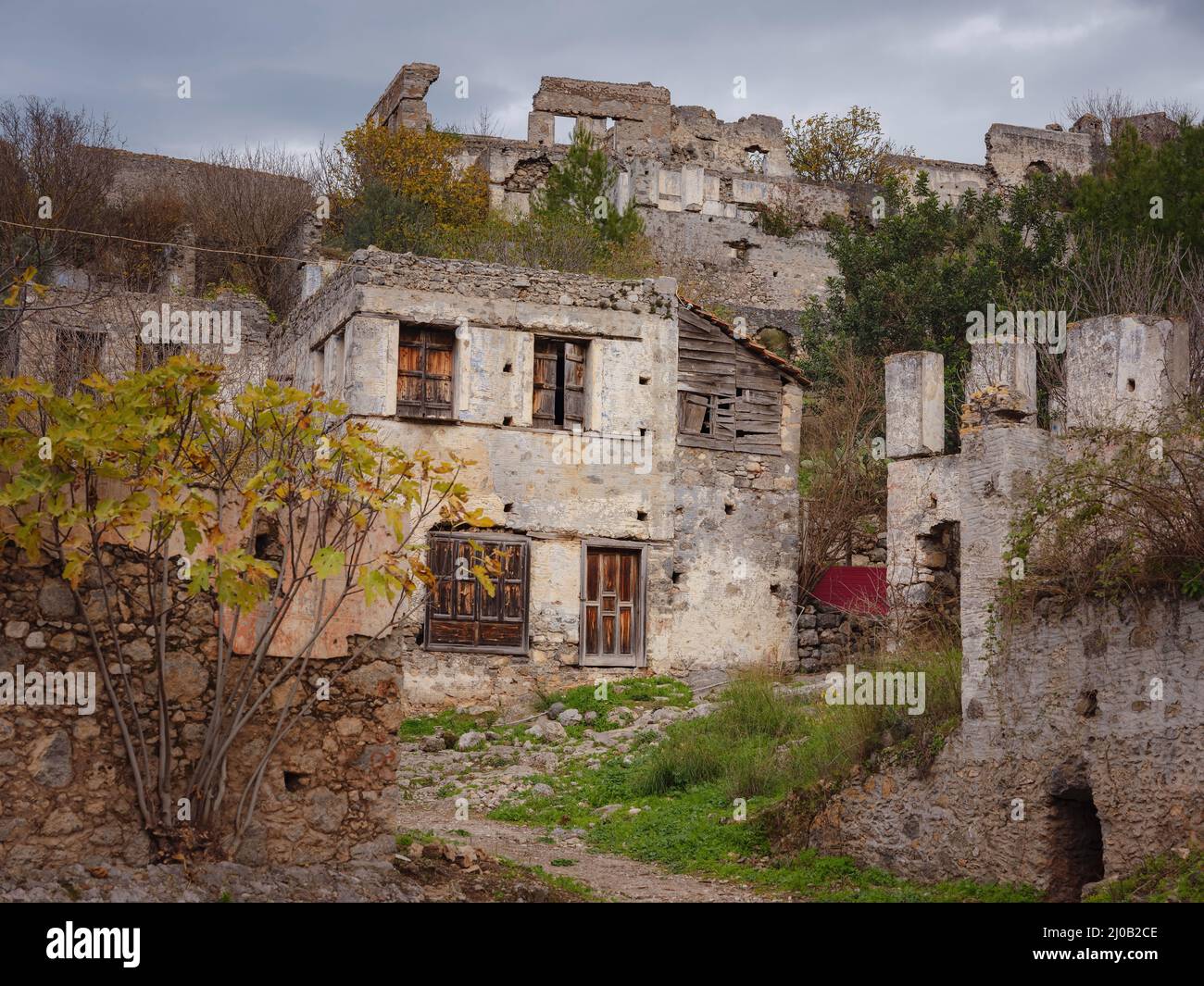 Abandoned Greek village Kayakoy ghost town in Fethiye Izmir Turkey. The ...