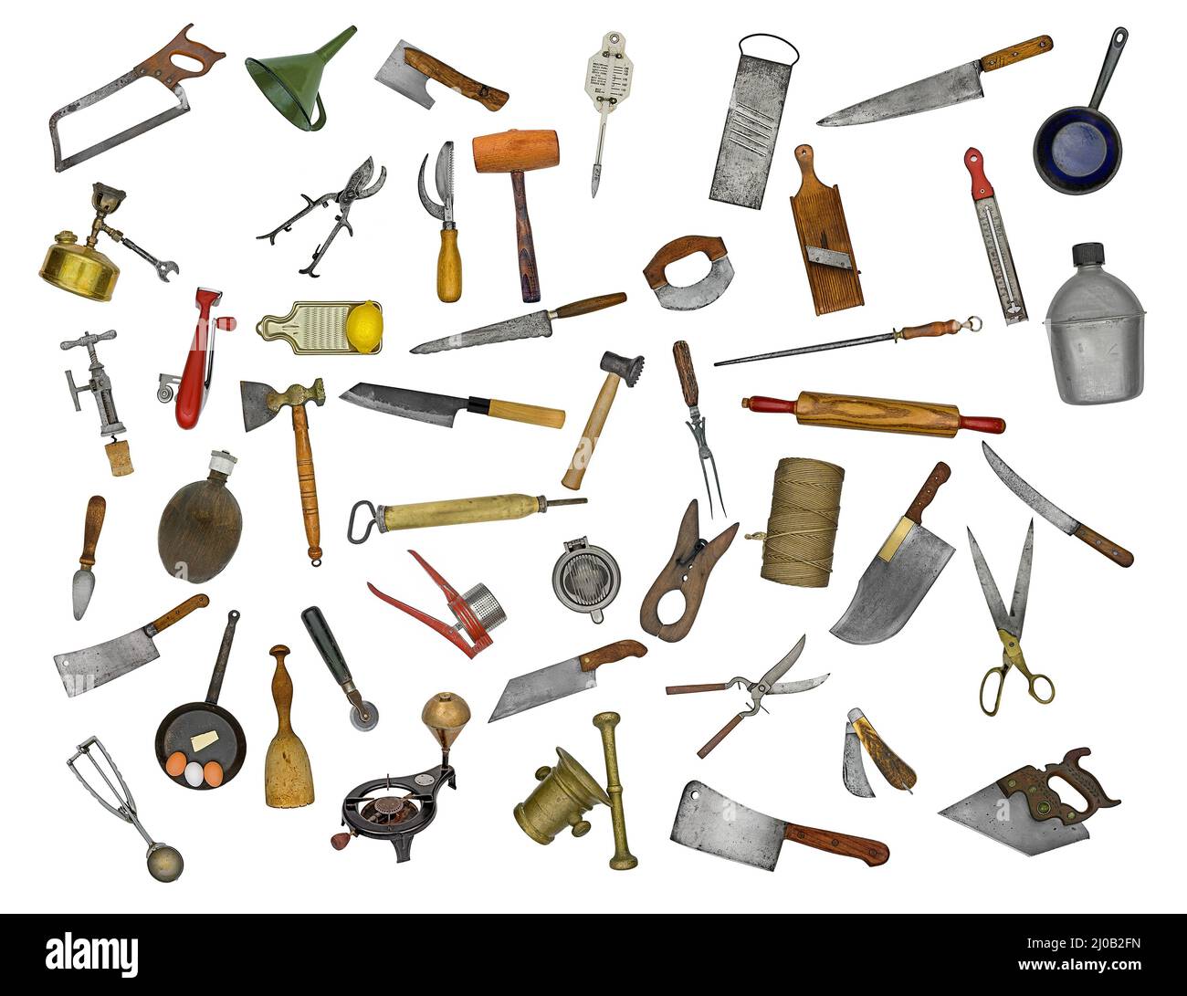 Vintage kitchen utensils collage Stock Photo - Alamy