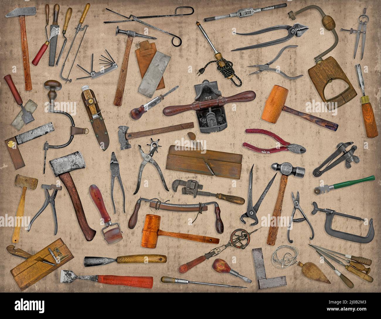 Vintage tools mix collage Stock Photo - Alamy