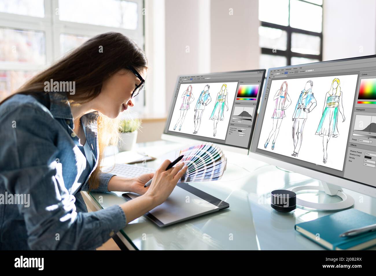 Graphic Designer Woman Working On Computer Screen Stock Photo - Alamy