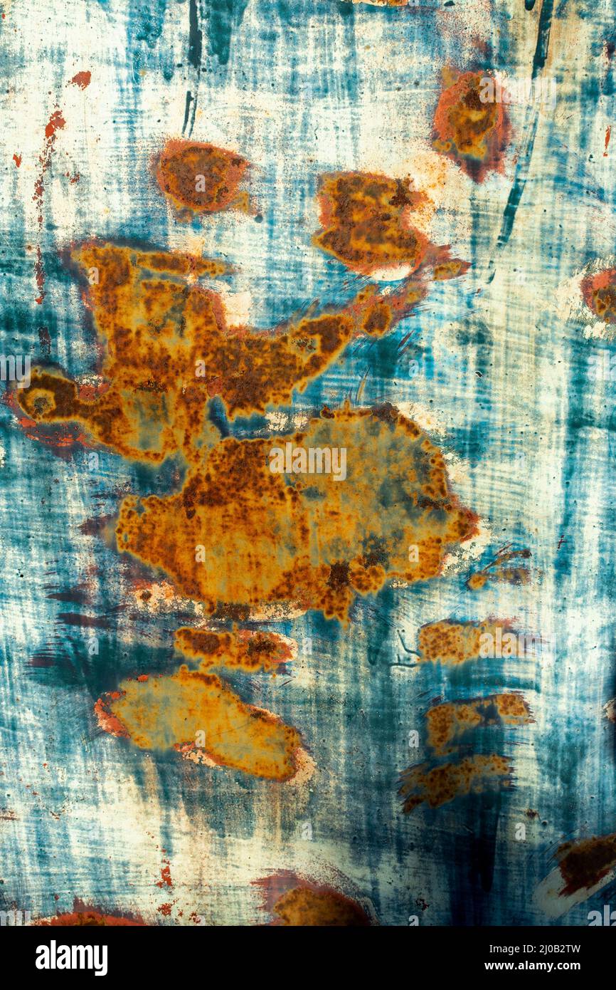 Rust patterns and textures on an old surface in a muted blue tone Stock ...