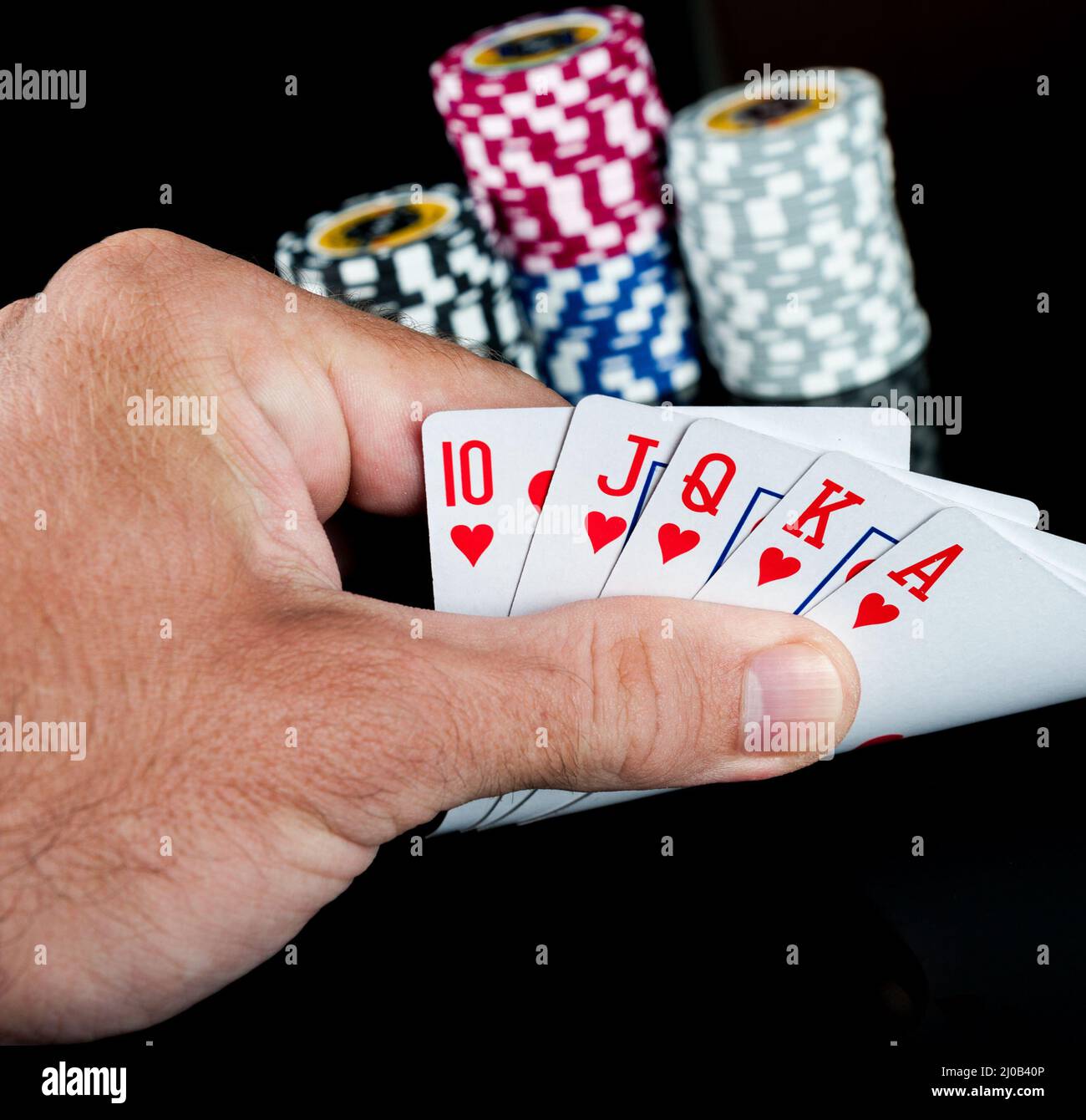 Poker chips Playing cards Stock Photo - Alamy