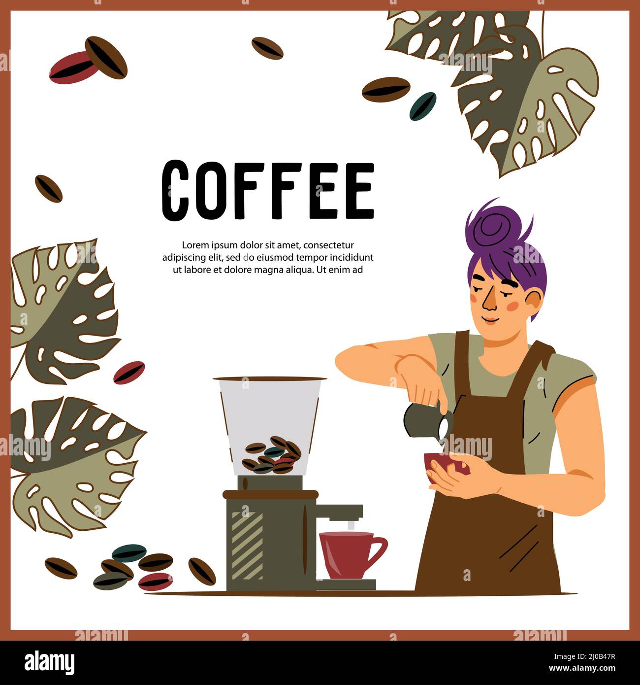 Banner, flyer or poster for Coffee shop or cafe-bar, restaurant with ...