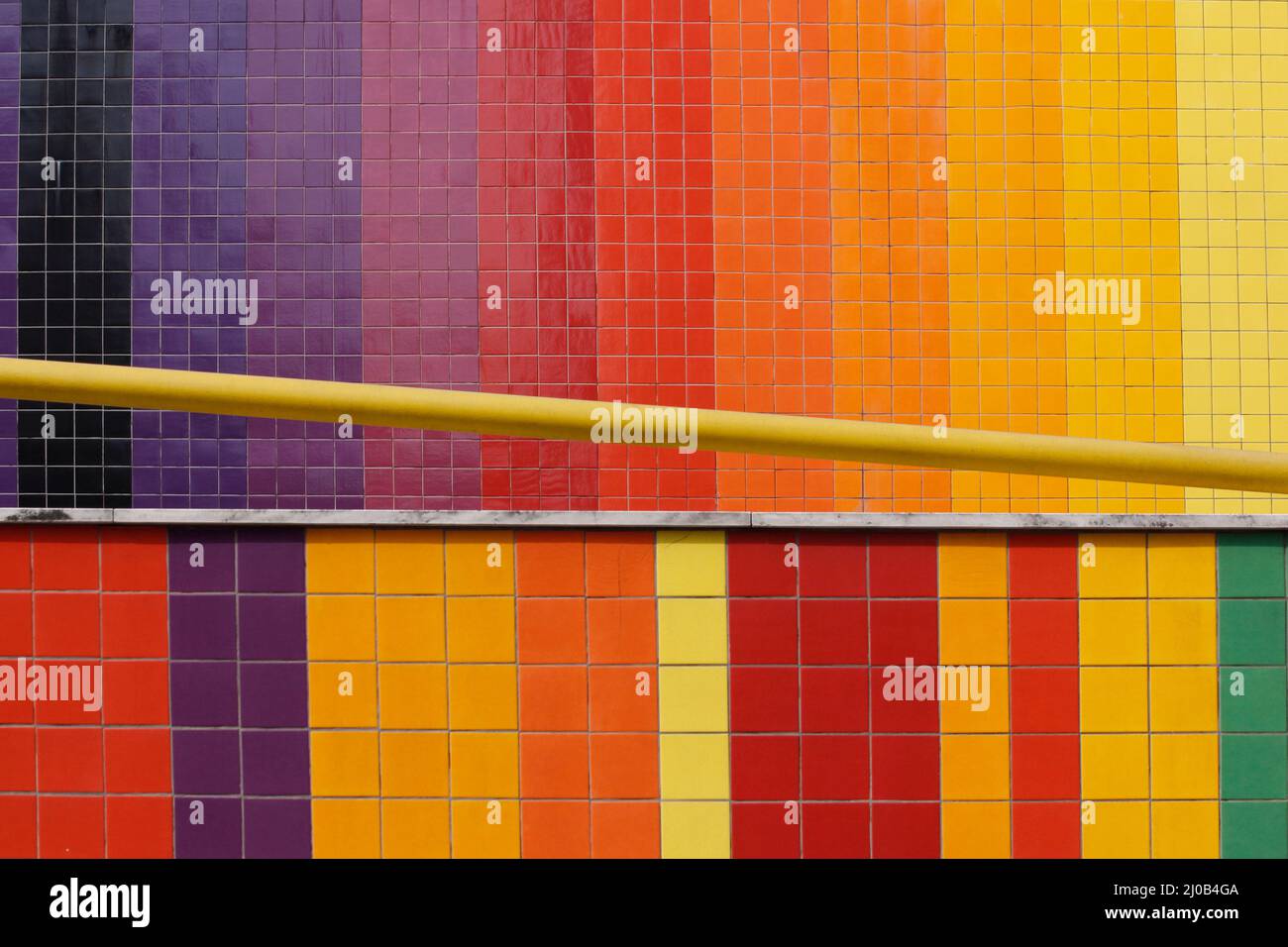 pattern and design from vividly coloured wall of an underpass in Lisbon ...