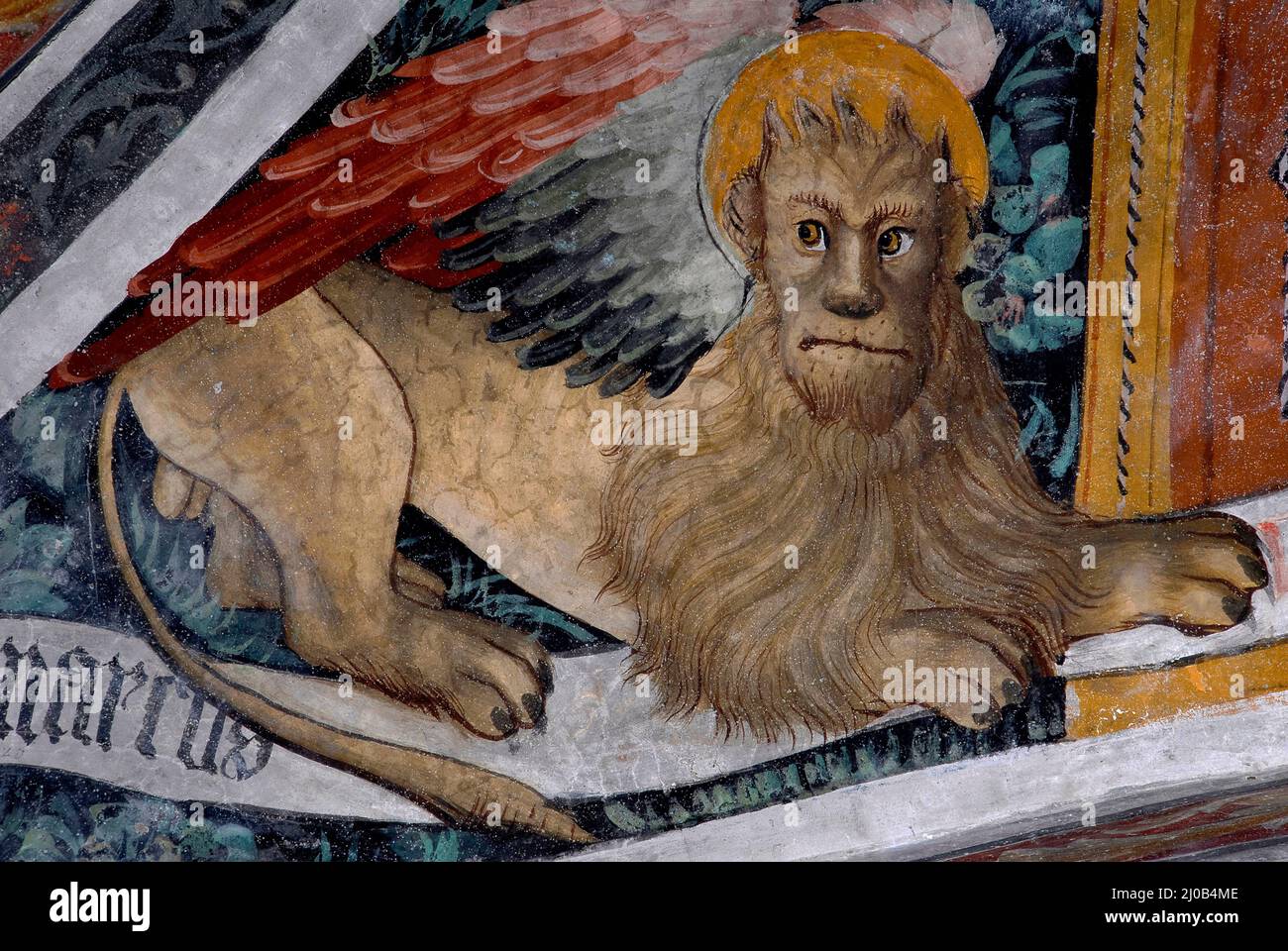 The winged lion emblem of Saint Mark in 1400s Piedmontese Late Gothic ...