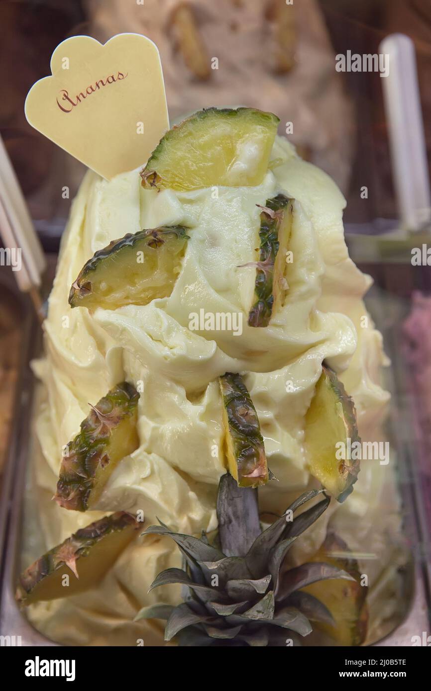 Variety of yummy ice creams under shopping window Stock Photo - Alamy