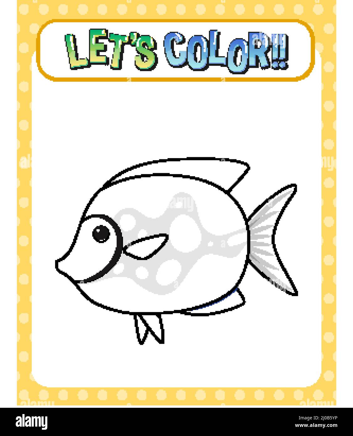 Worksheets template with let’s color!! text and fish outline ...