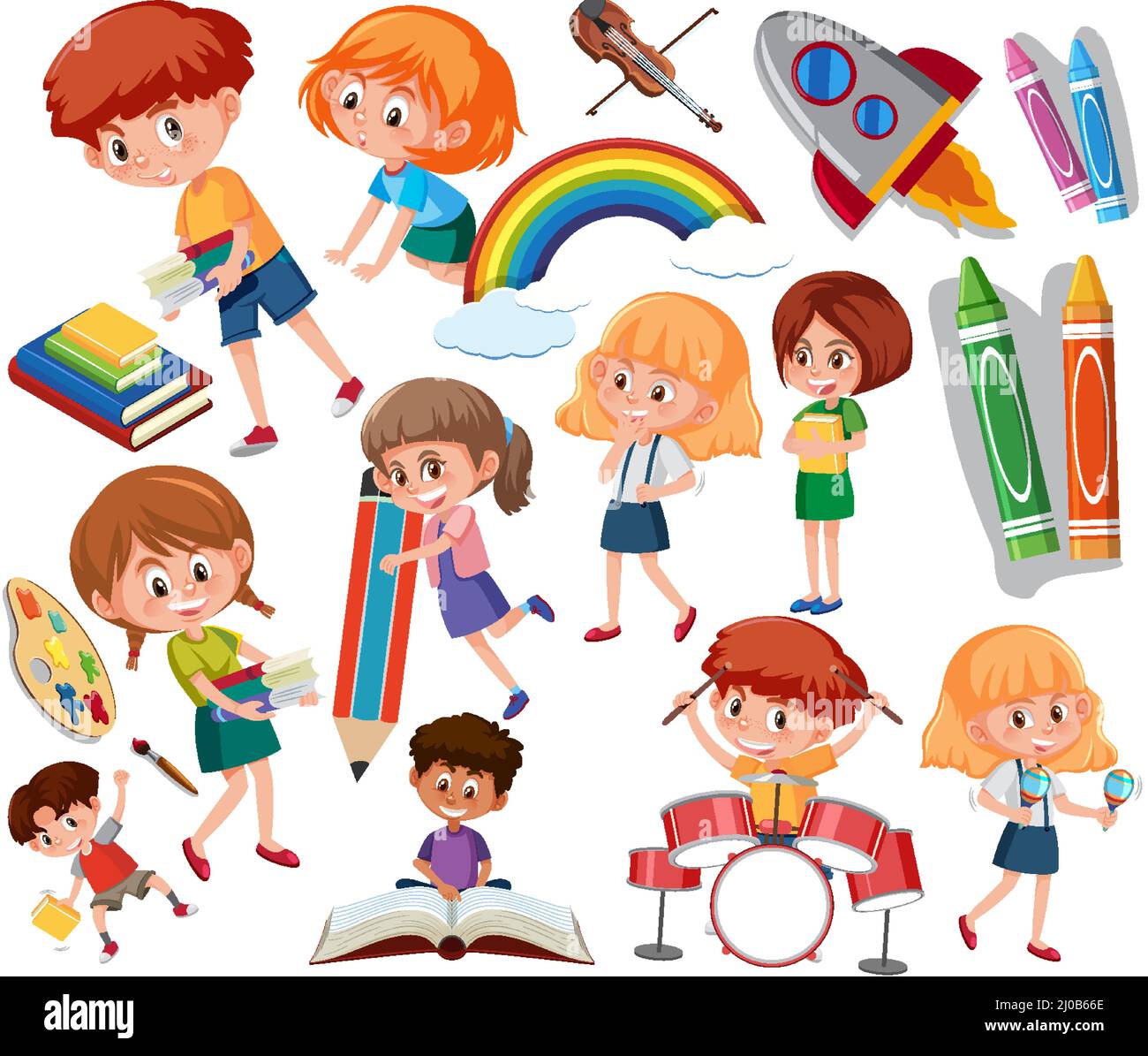 Collection of many kids doing different activities illustration Stock ...