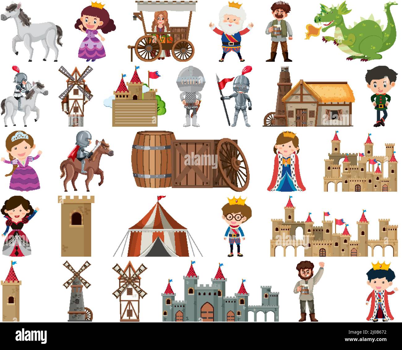 Medieval characters buildings set illustration Stock Vector Image & Art ...