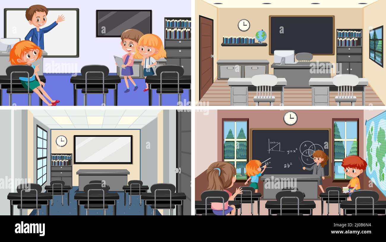 Set of student in the classroom scene illustration Stock Vector Image ...
