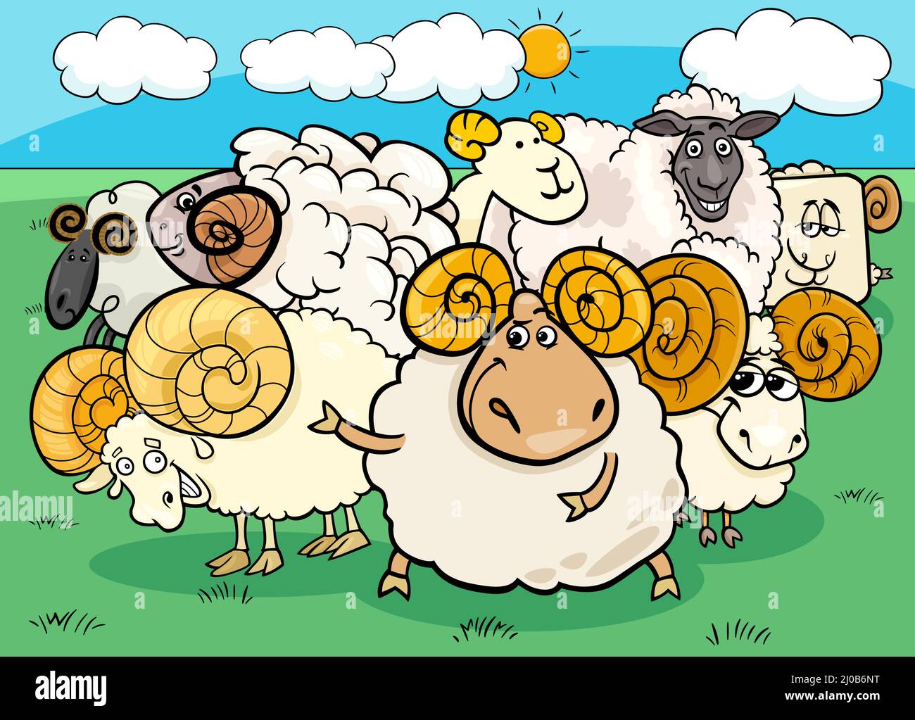 Cartoon illustration of rams or sheep farm animal characters Stock ...