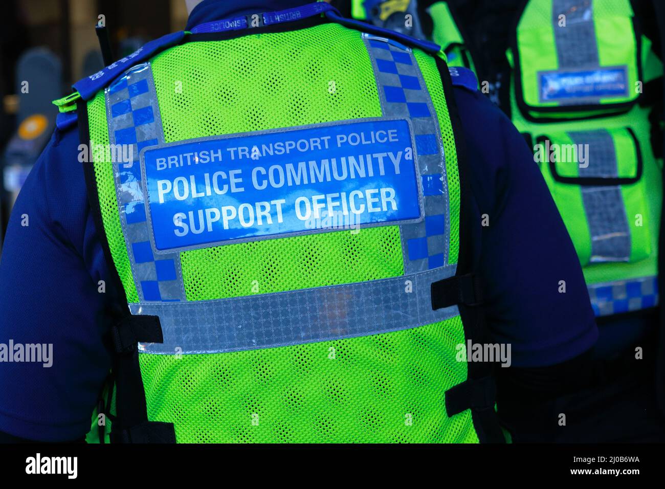 London (UK), 17.03.2022: British Transport (BT) police PCSOs carry ...