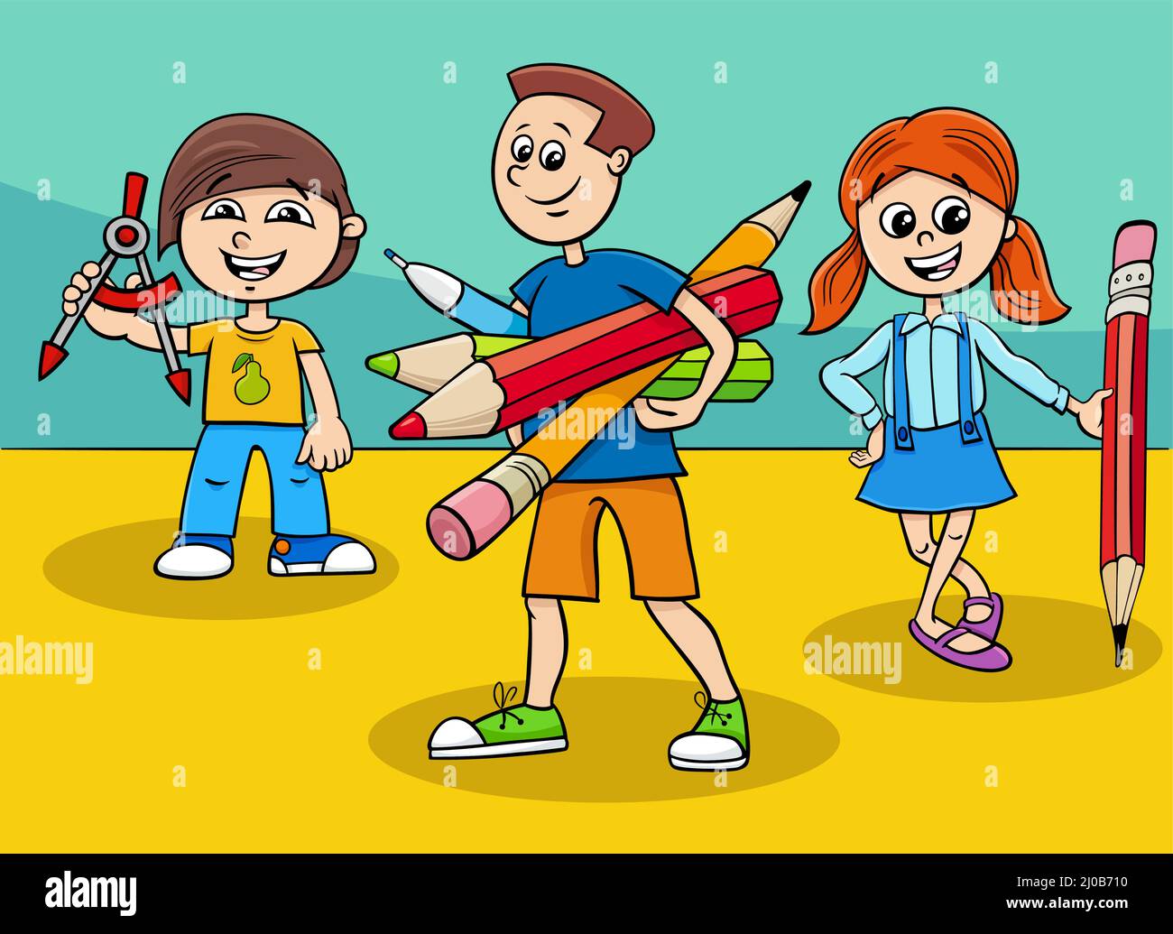 Cartoon illustration of elementary or teen age girl and boys students ...