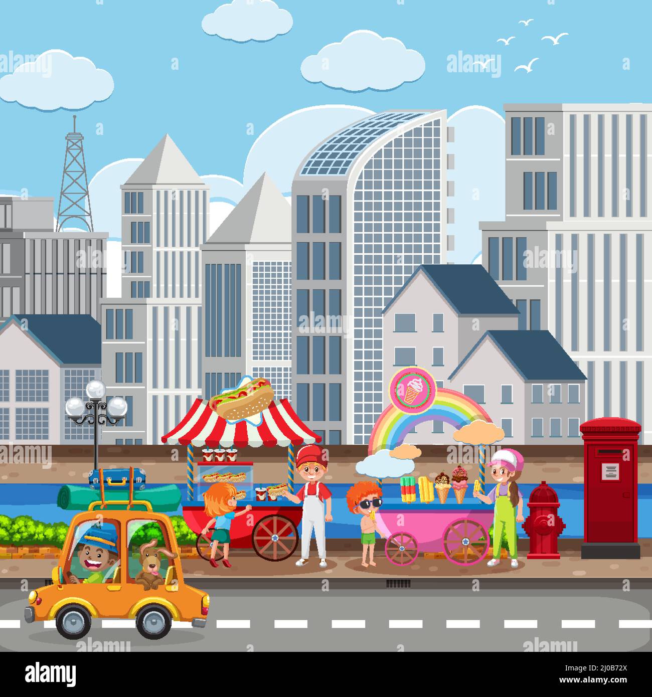 Outdoor scene with street food cart illustration Stock Vector Image ...
