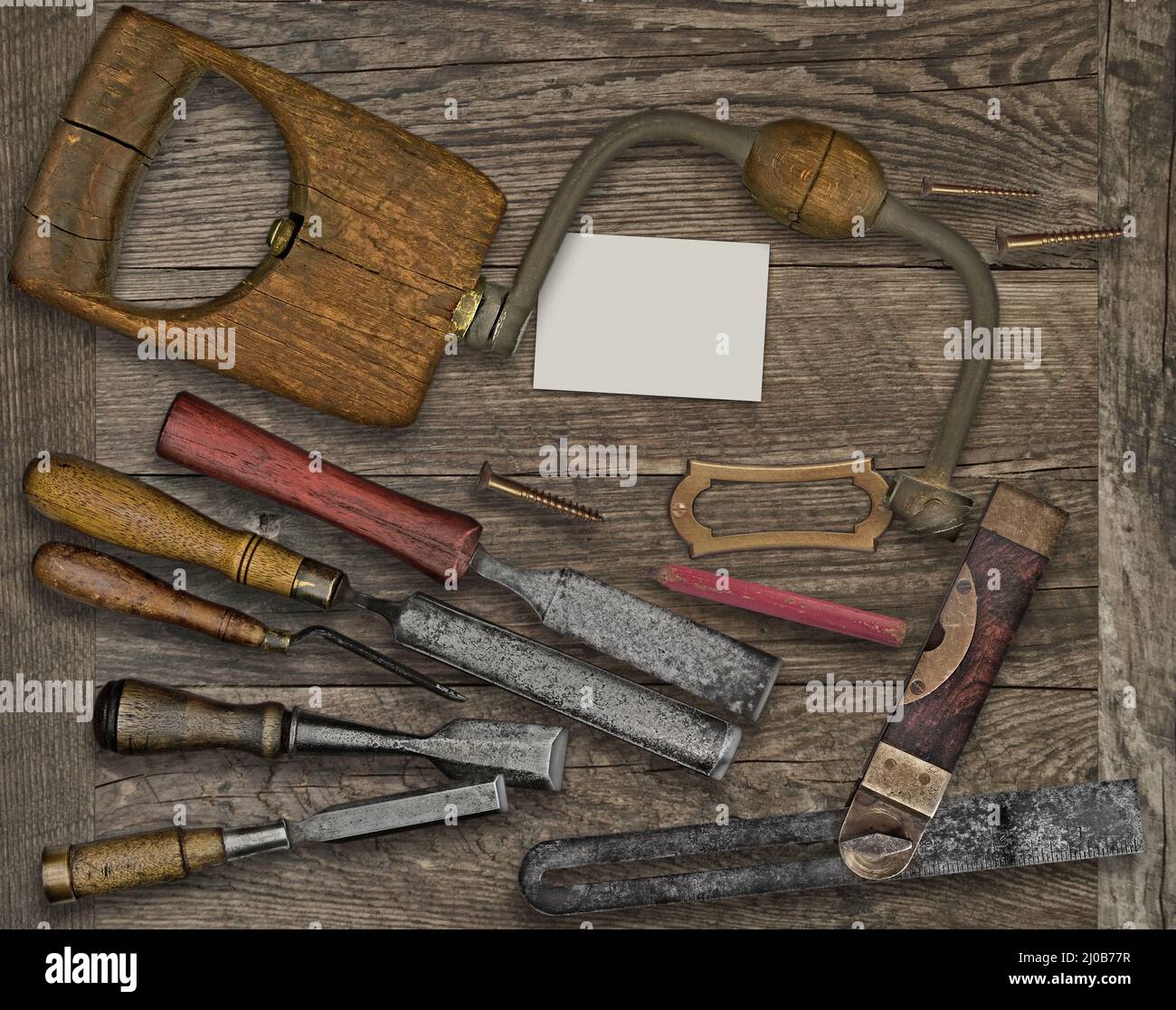 Woodworking tools and business card over bench Stock Photo - Alamy
