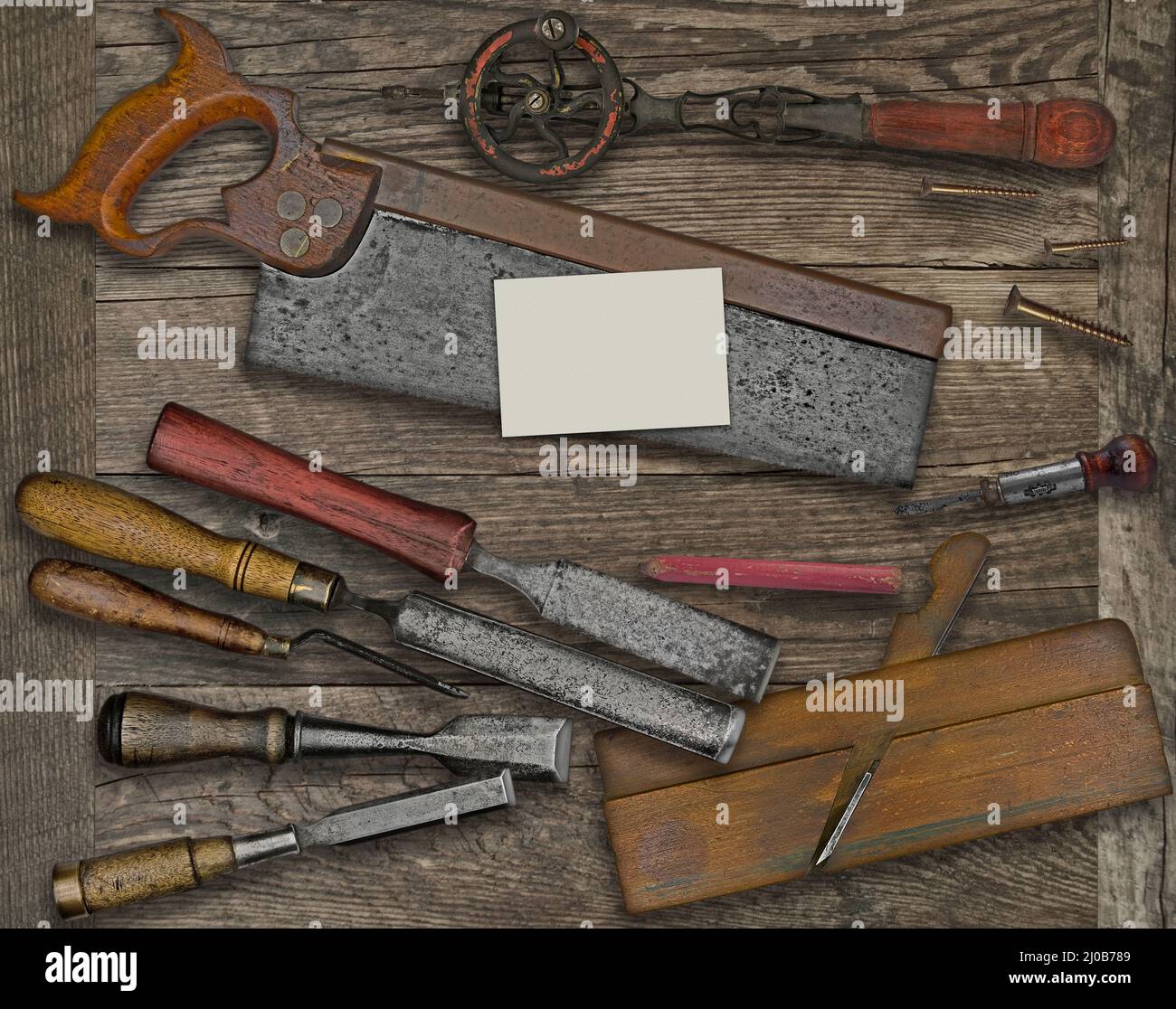 Woodworking tools and business card over bench Stock Photo - Alamy