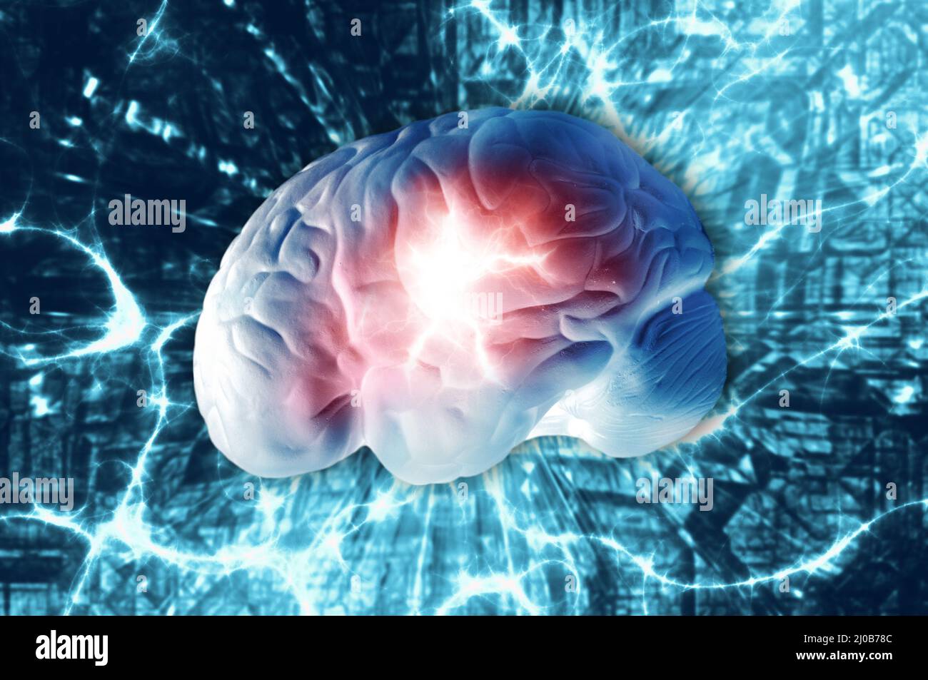 human brain and electric waves, concept for neuroscience and brain ...