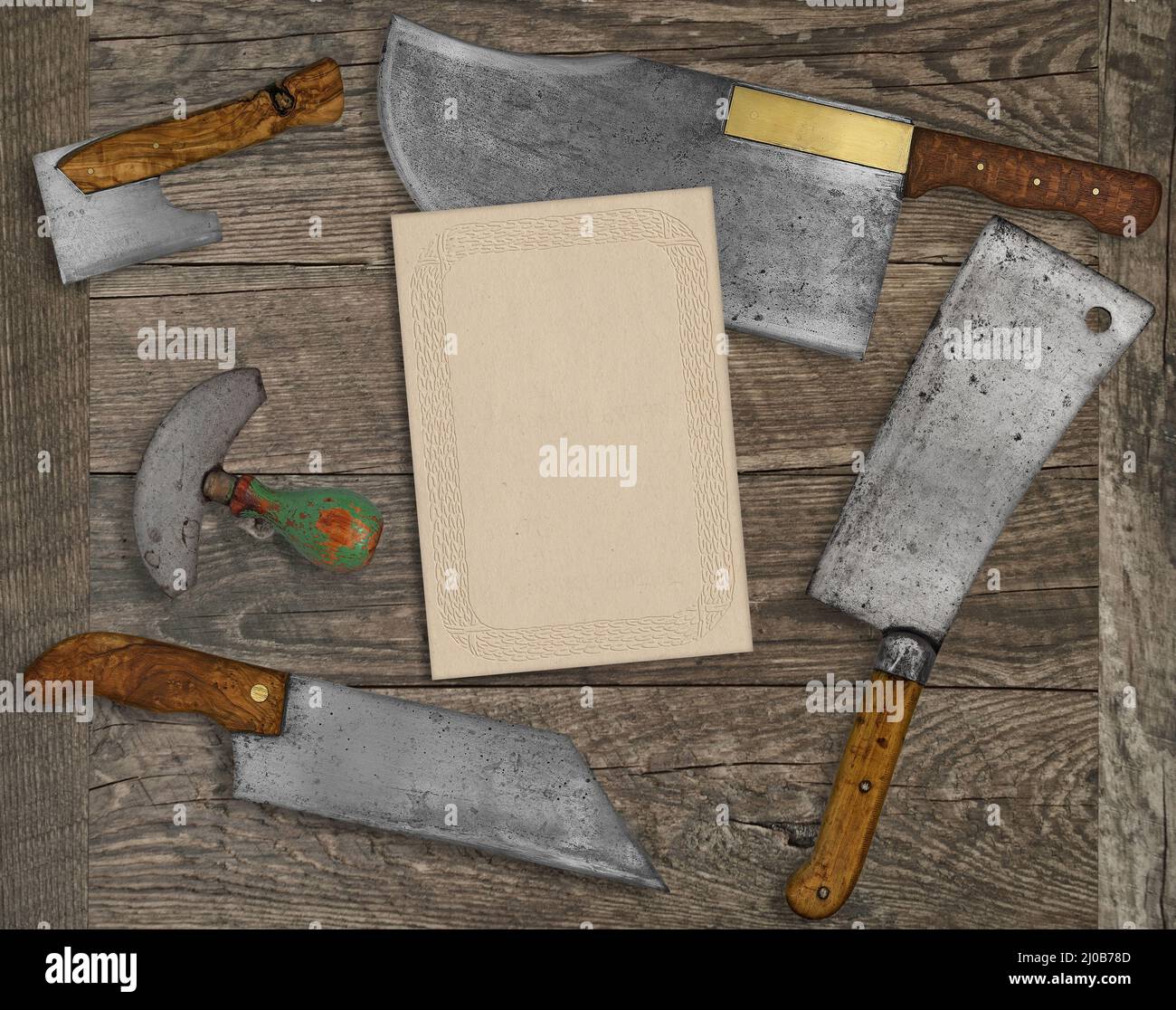 Vintage kitchen knives and utensils collage Stock Photo - Alamy