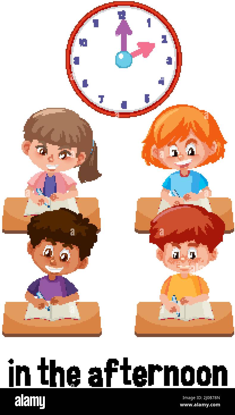English prepositions of time for children illustration Stock Vector ...