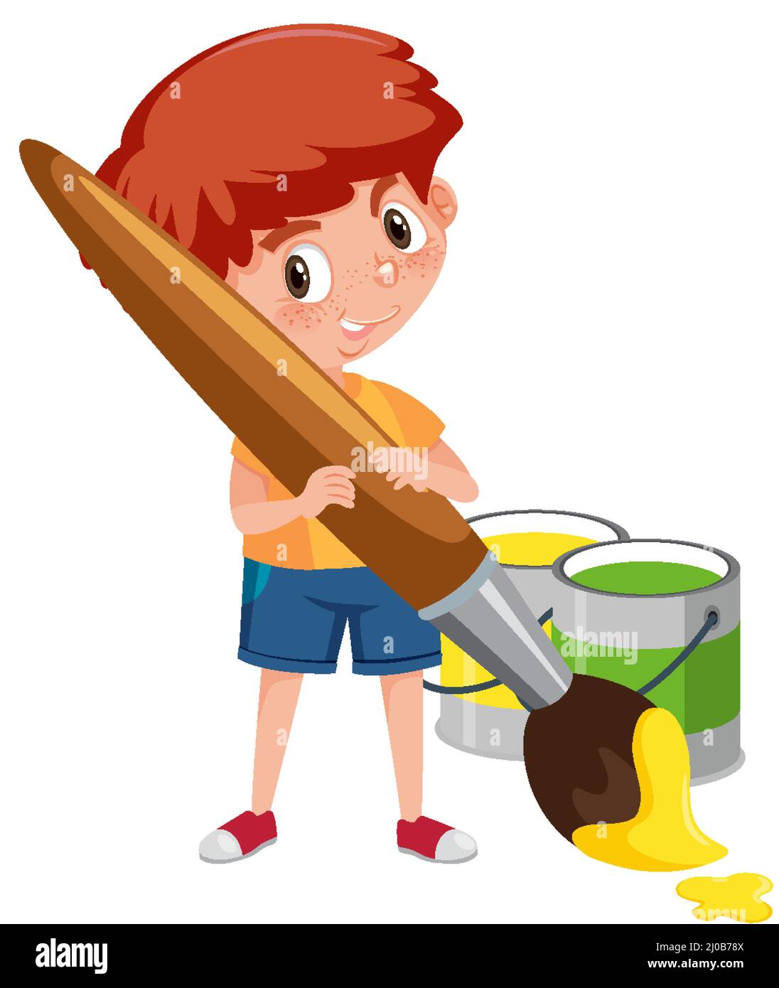 A boy holding colour brushes cartoon character illustration Stock ...