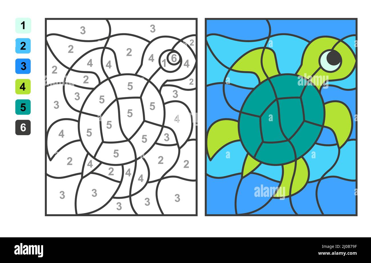 Color by numbers sea and ocean life. Puzzle game for children education ...