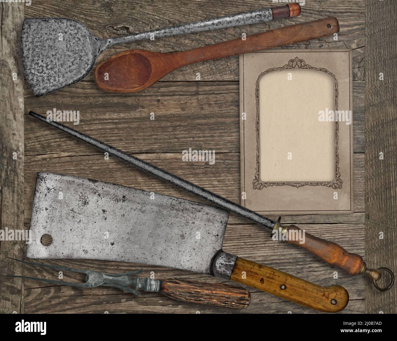 Vintage menu card and utensils Stock Photo - Alamy