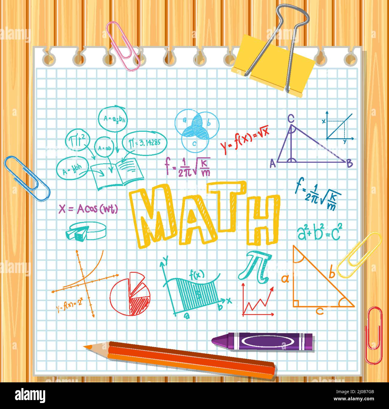 Doodle math formula with Mathematics font on wood board illustration ...