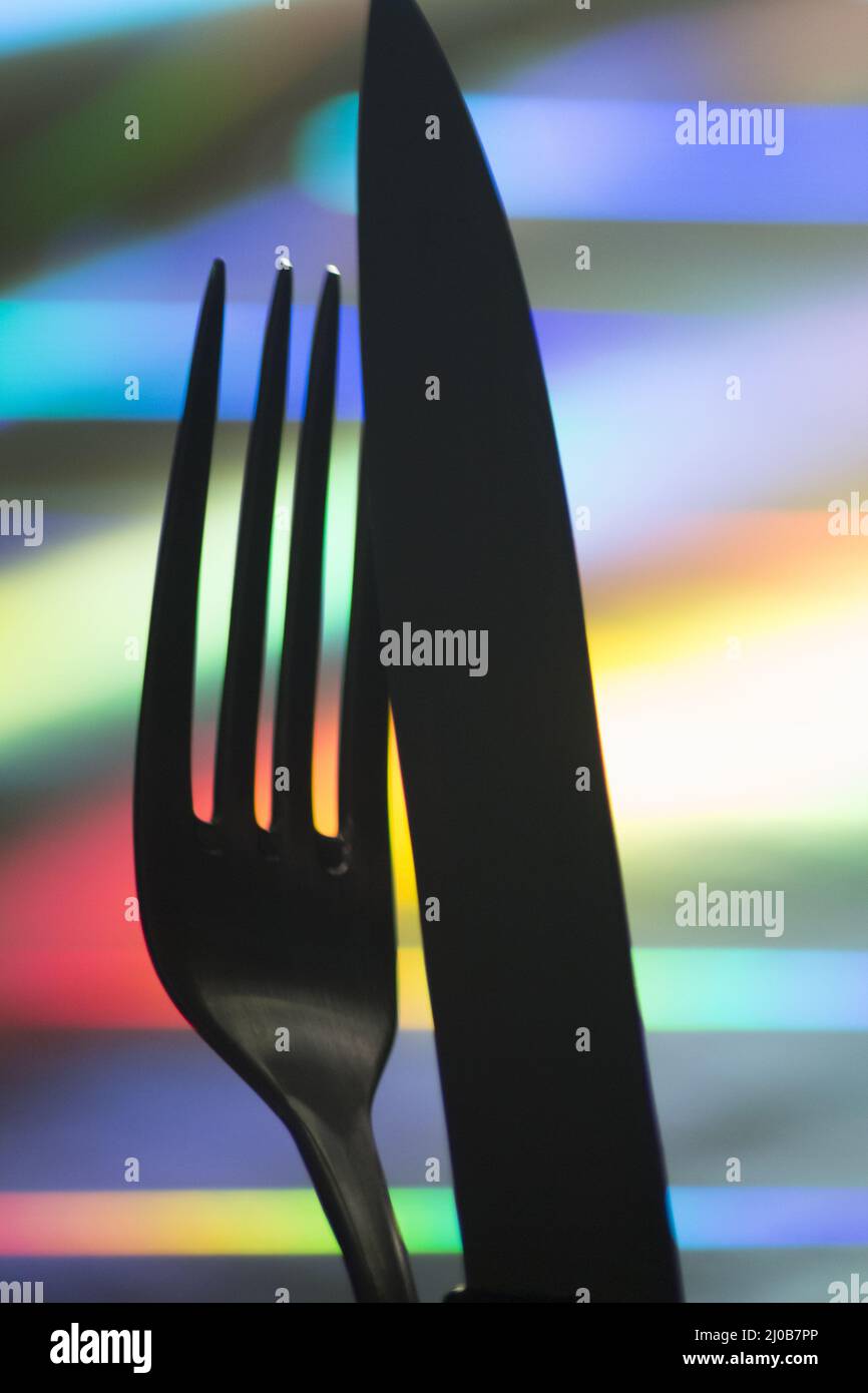Knife and fork dining symbol silhouette Stock Photo - Alamy
