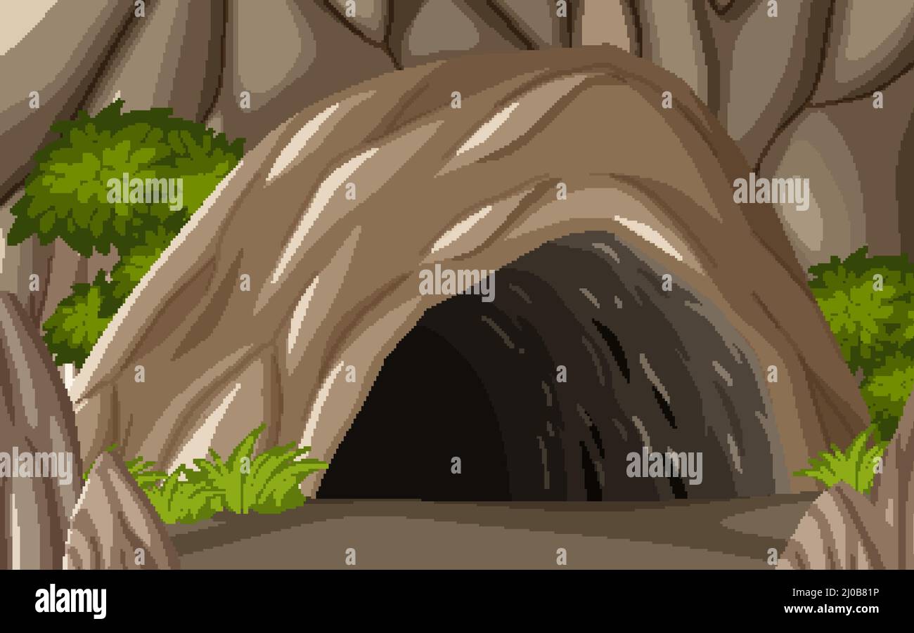 Natural cave in the forest background illustration Stock Vector Image ...