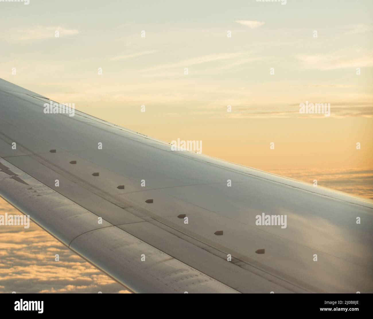 Airplane flying in sky wing in flight Stock Photo - Alamy