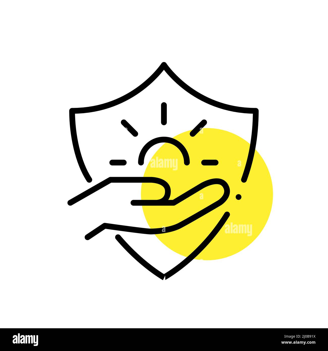 Sun protection icon. Hand and shield. Pixel perfect, editable stroke ...