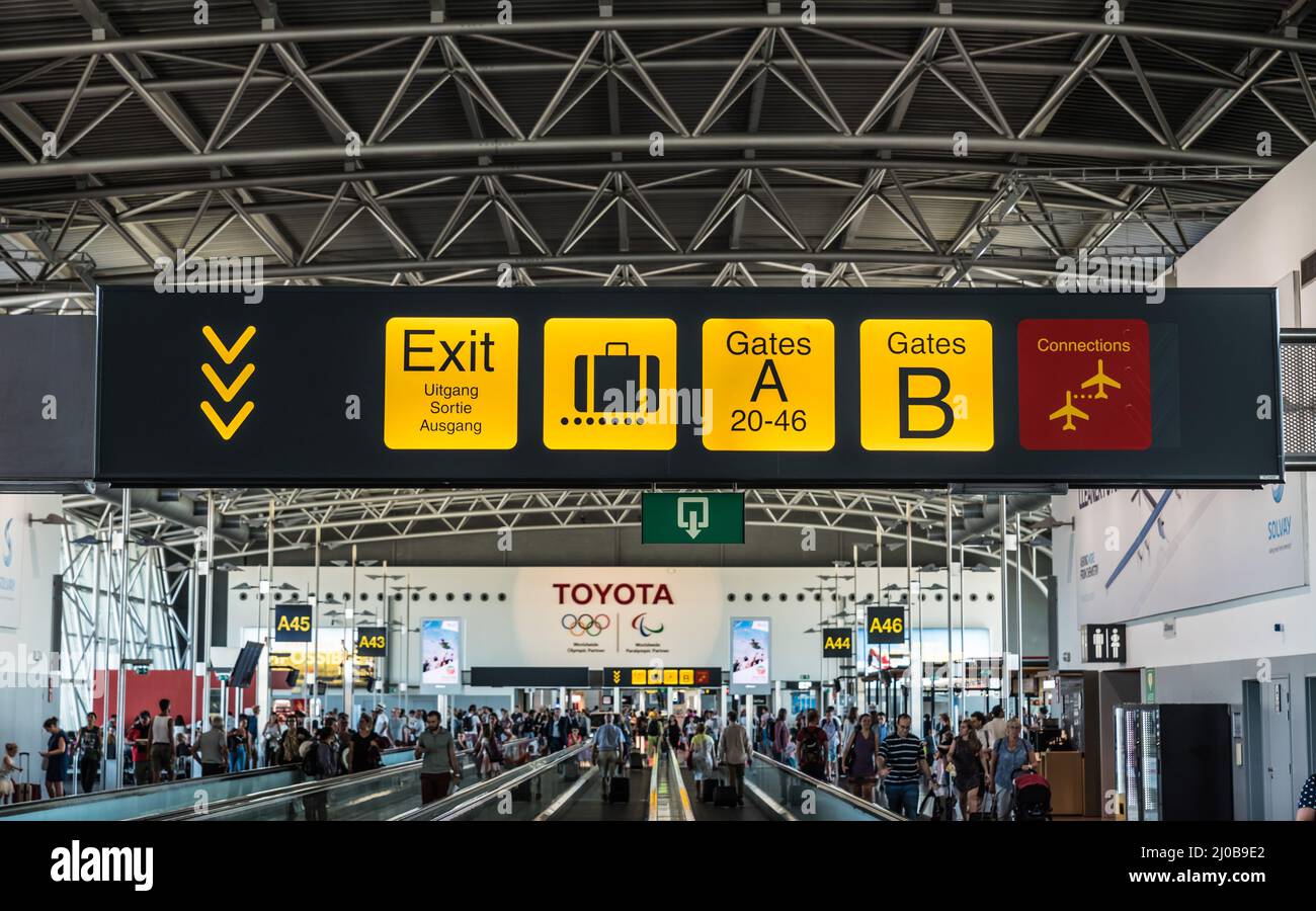 Zaventem Airport, Flanders, Belgium - 07 23 2019 Interior of the ...