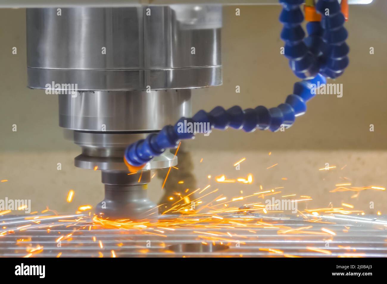 Automatic cnc turning milling machine cutting metal workpiece with ...