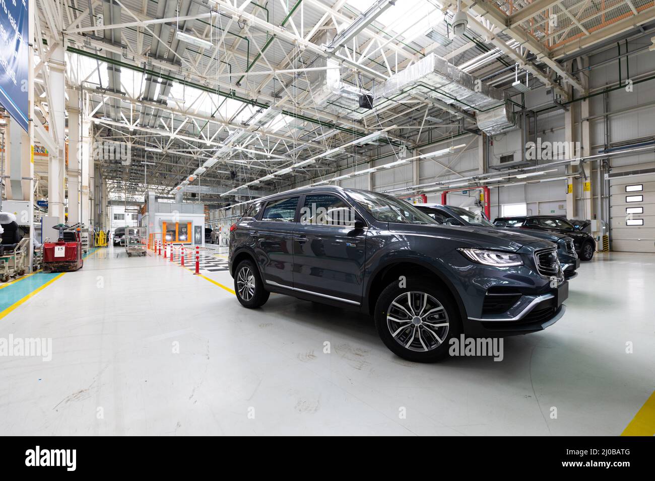 Modern car assembly plant. Auto industry. Interior of a high-tech ...