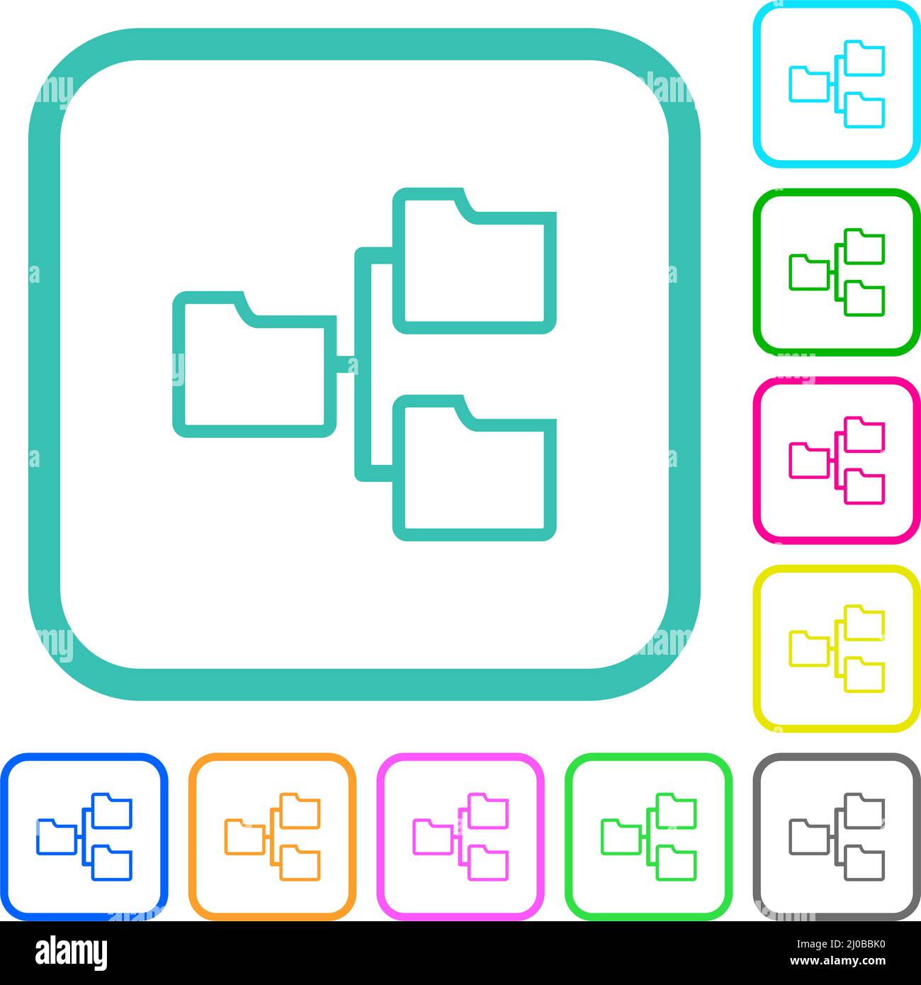 Shared folders outline vivid colored flat icons in curved borders on ...